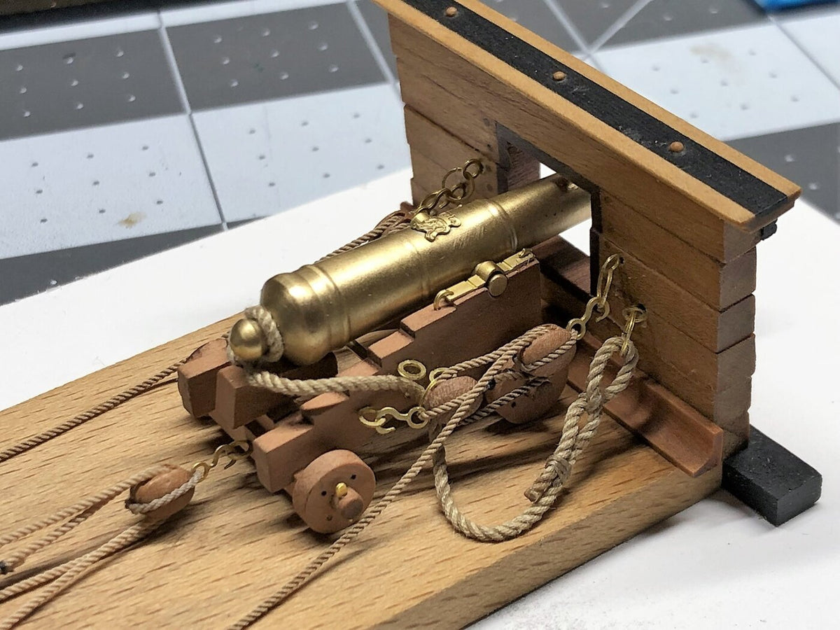Complete Cannon Carriage/Cannon/ Photo Etch/Rigging Block and Rope Set ...