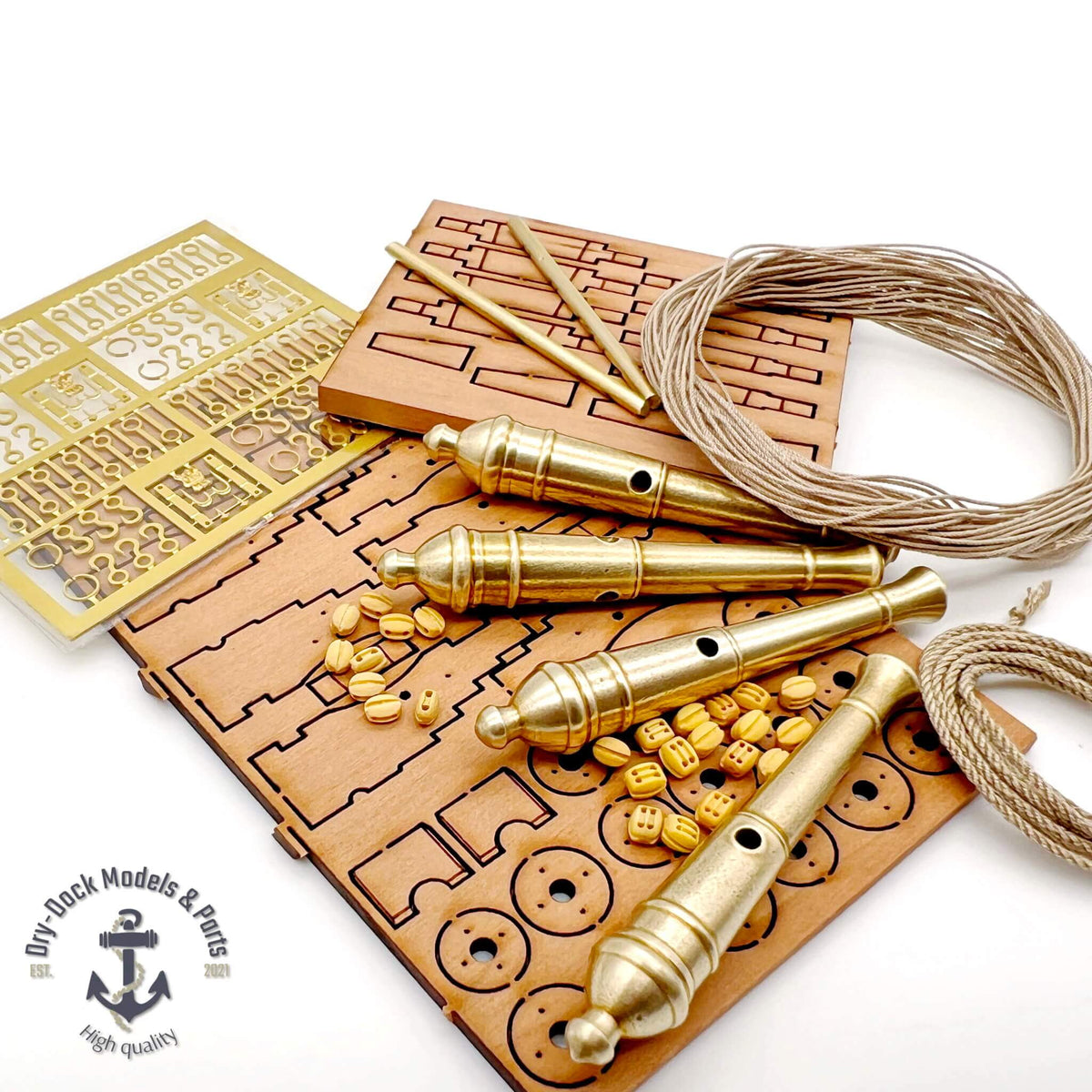 Complete Cannon carriage/Cannon/ Photo Etch/Rigging block and Rope Set ...